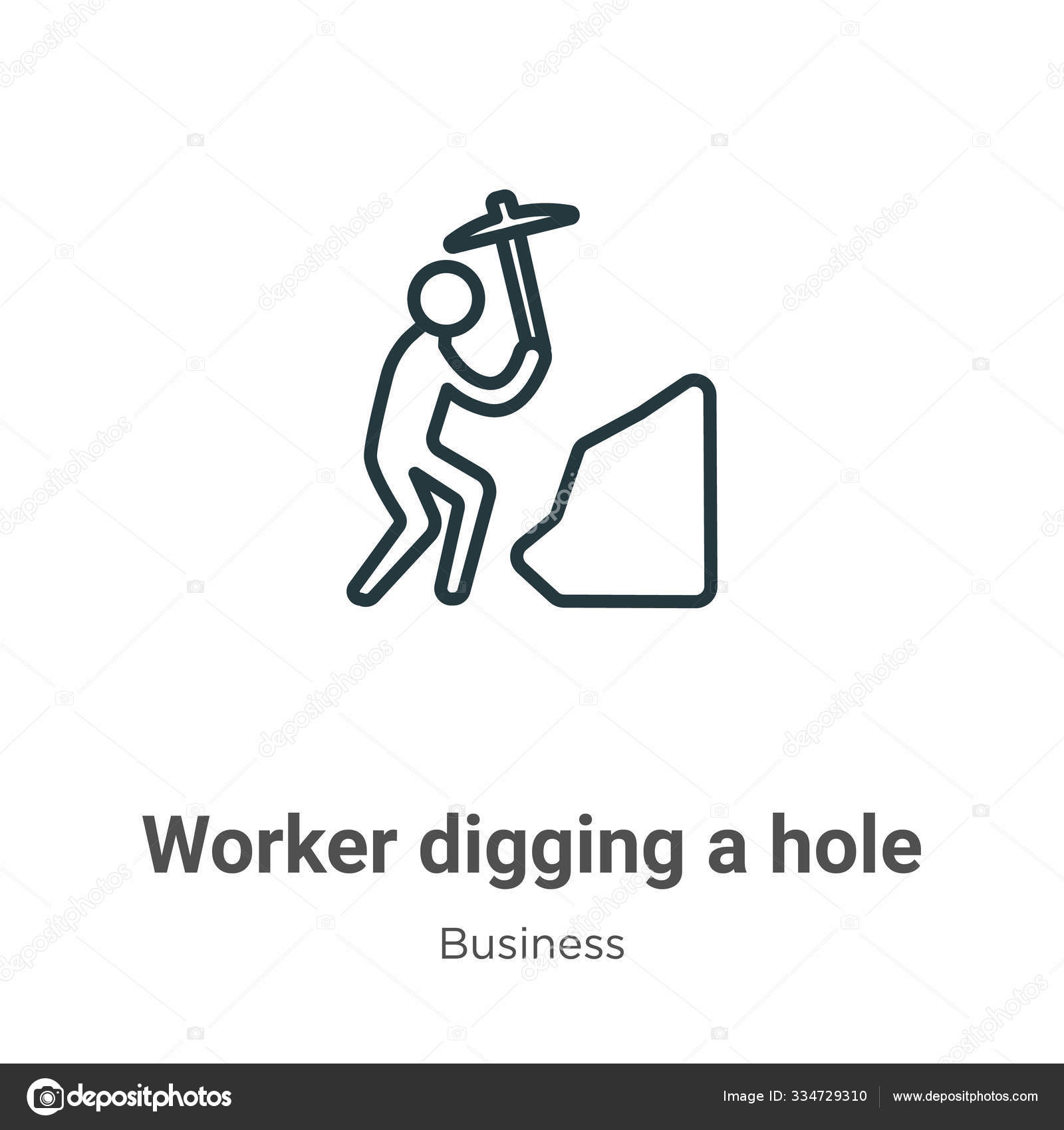 Worker digging a hole outline vector icon. Thin line black worker ...