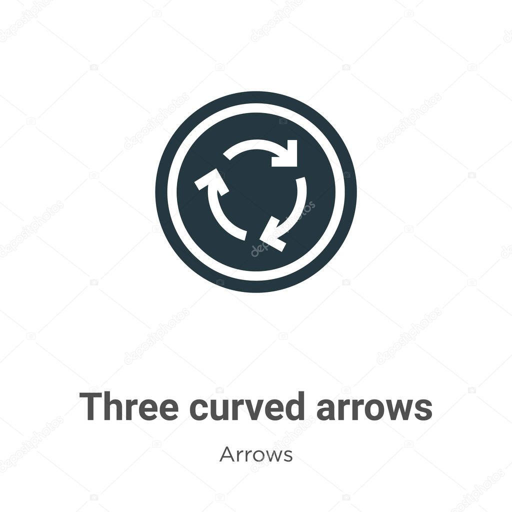Tres flechas curvas vector icono sobre fondo blanco. vector plano tres flechas curvas símbolo ...