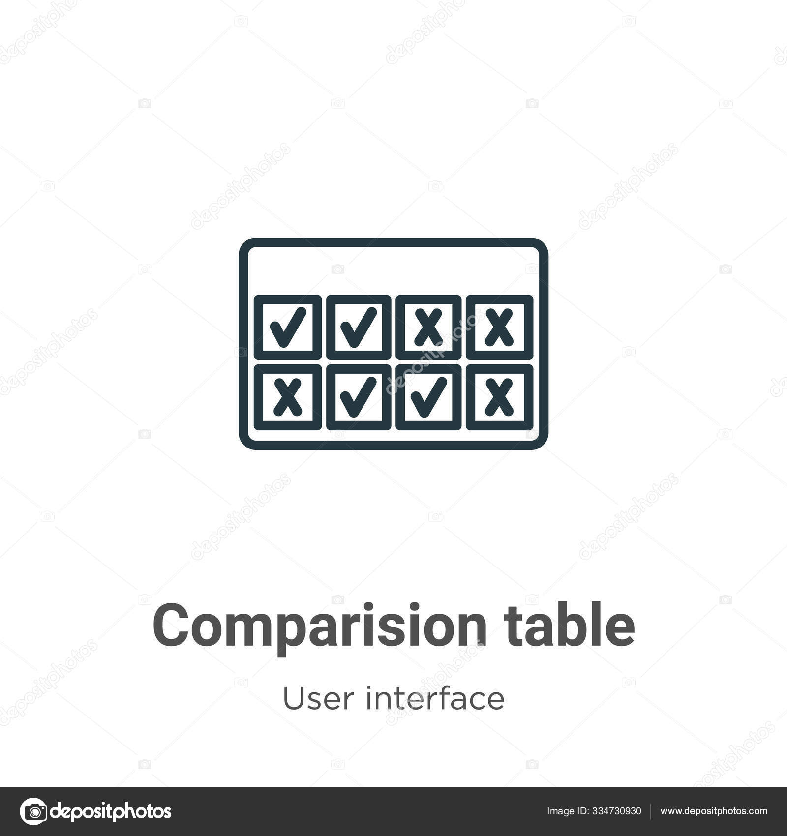 Comparision Table Outline Vector Icon Thin Line Black Comparision Table ...