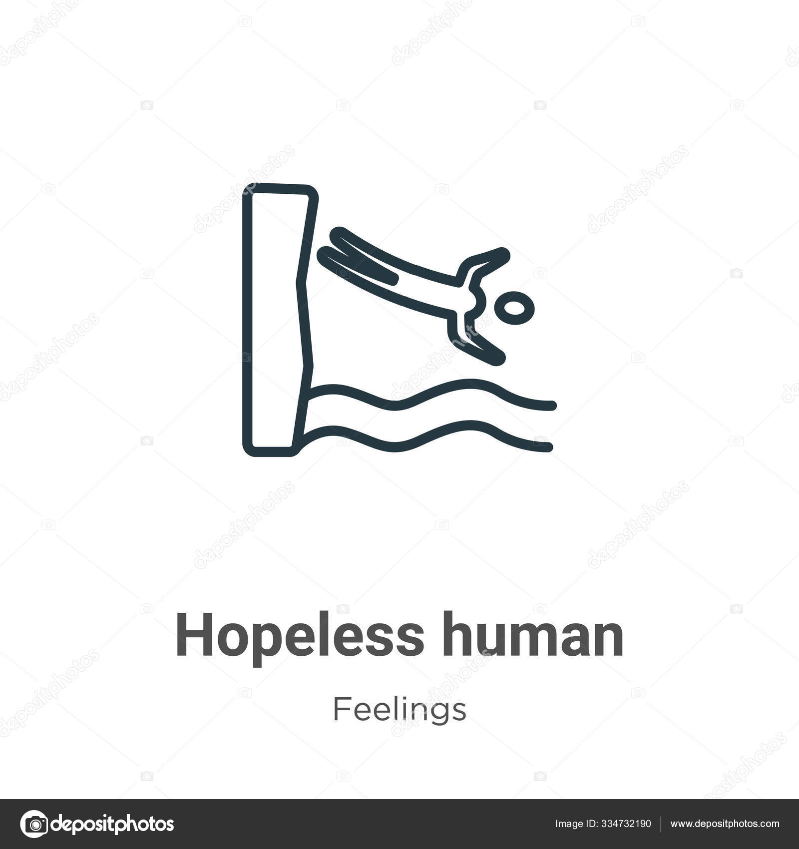 Hopeless Human Outline Vector Icon Thin Line Black Hopeless Human Stock ...