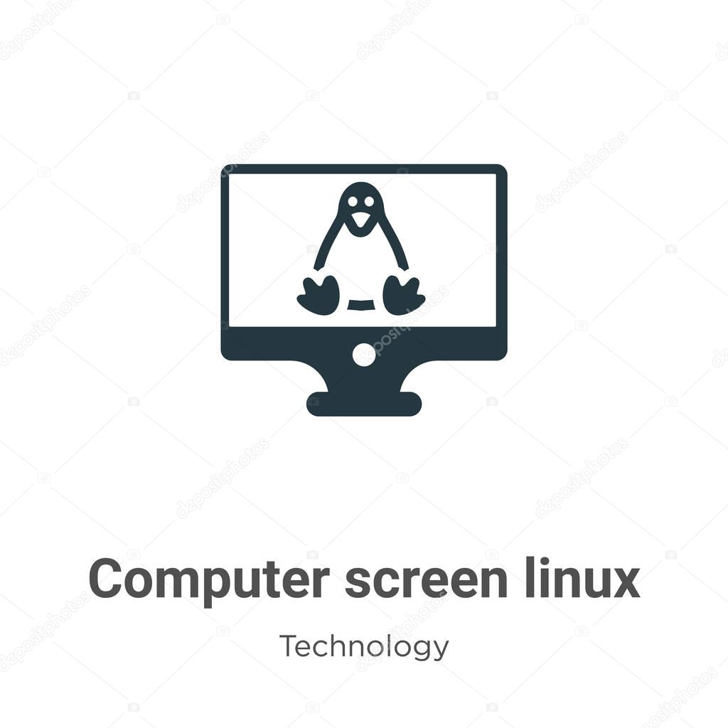 Computadora pantalla linux glifo icono vector sobre fondo blanco ...