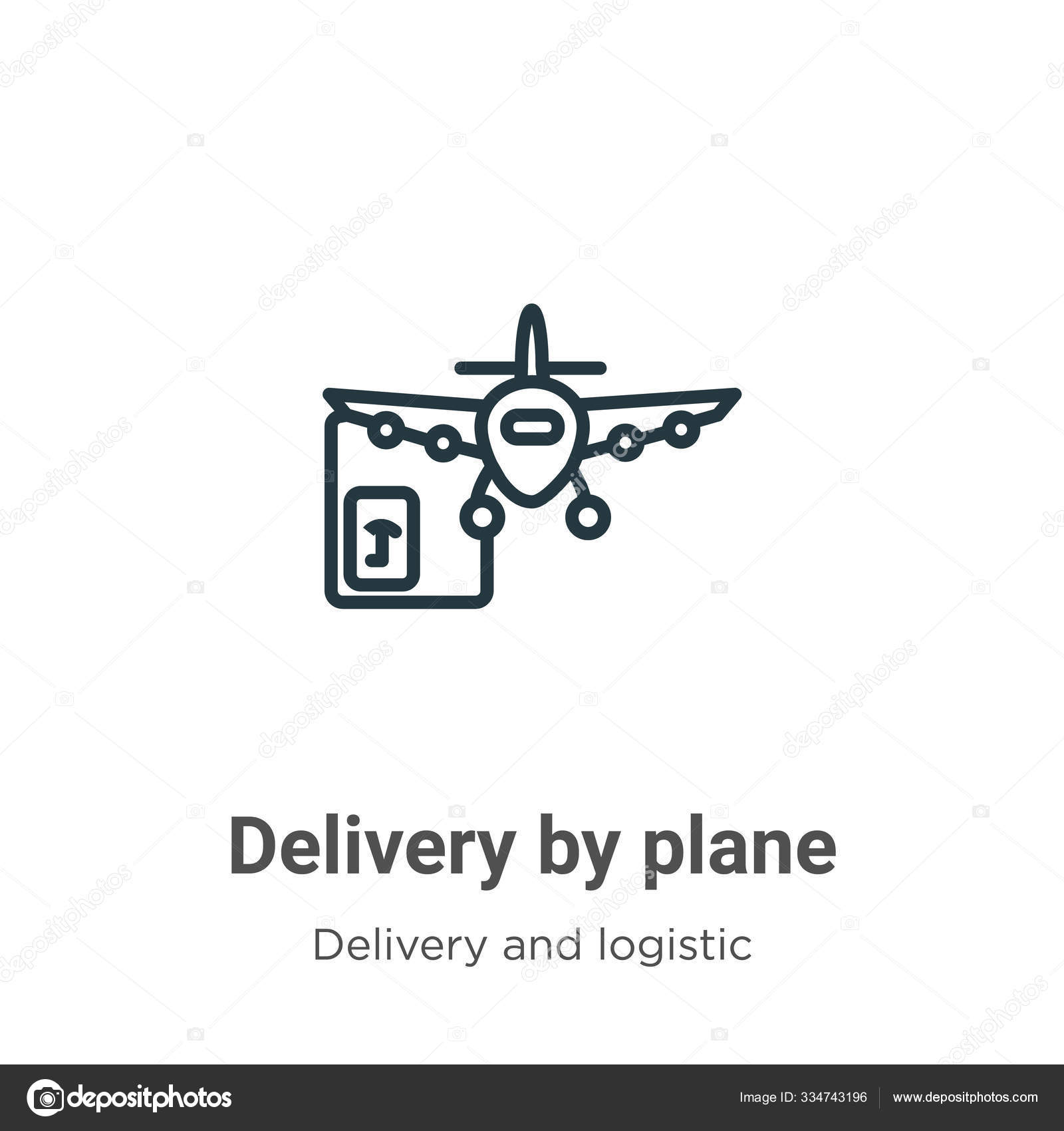 Delivery by plane outline vector icon. Thin line black delivery by ...