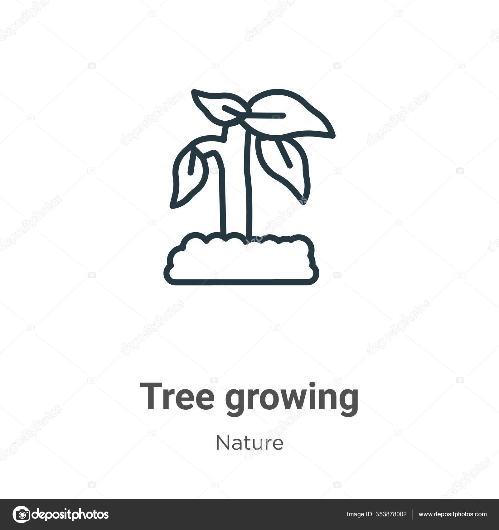Tree Growing Outline Vector Icon Thin Line Black Tree Growing Stock ...