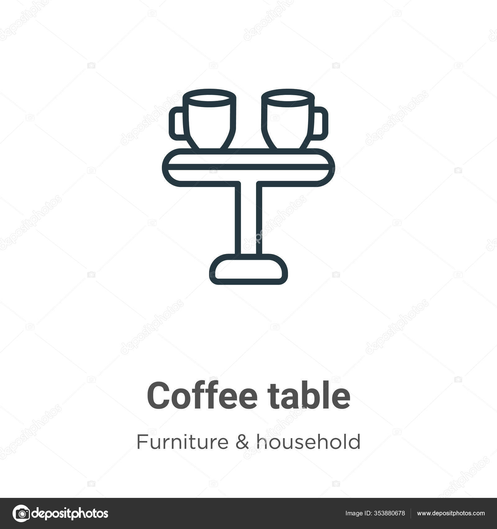 Coffee Table Outline Vector Icon Thin Line Black Coffee Table Stock ...