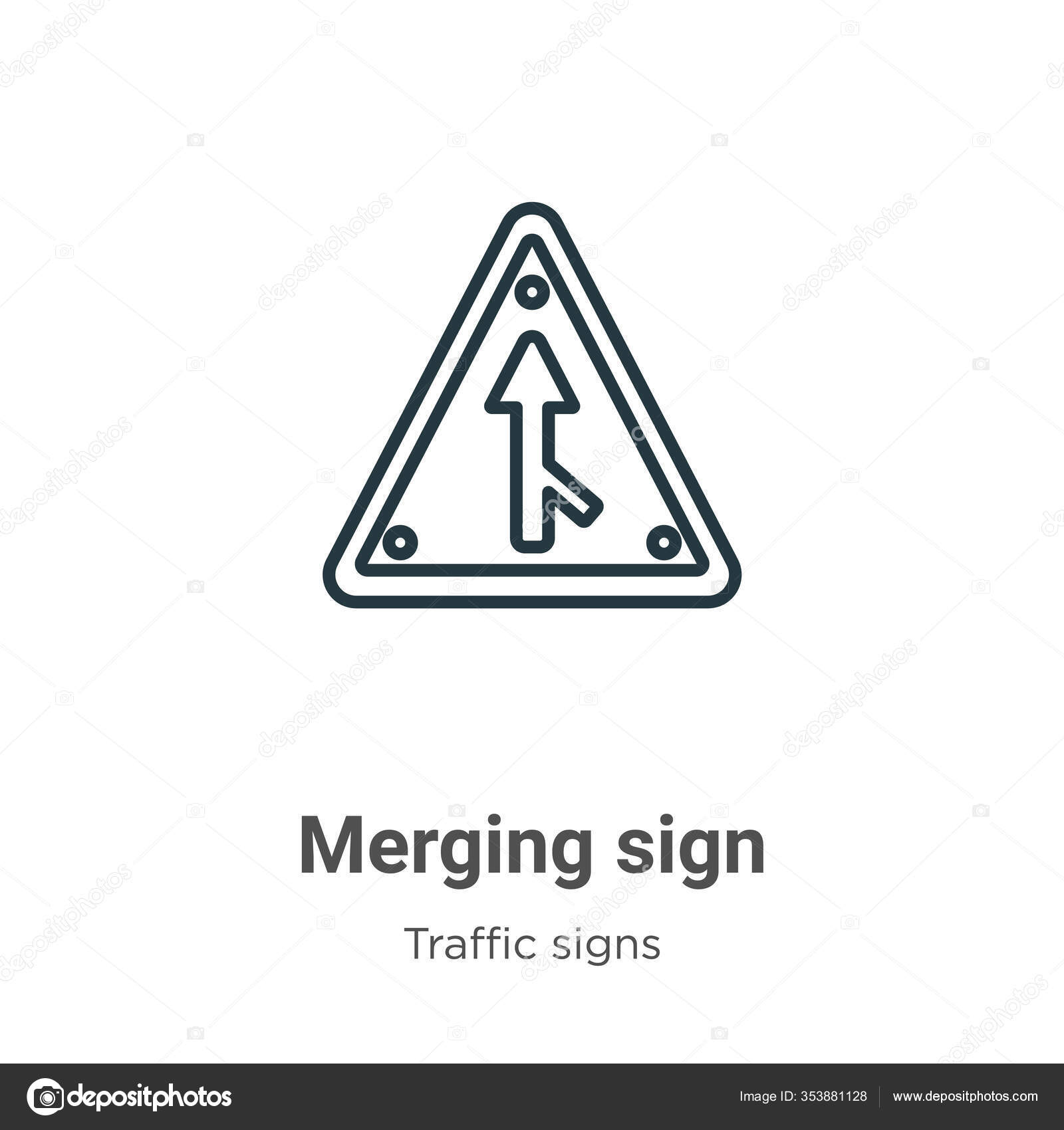 Merging Sign Outline Vector Icon Thin Line Black Merging Sign Stock ...
