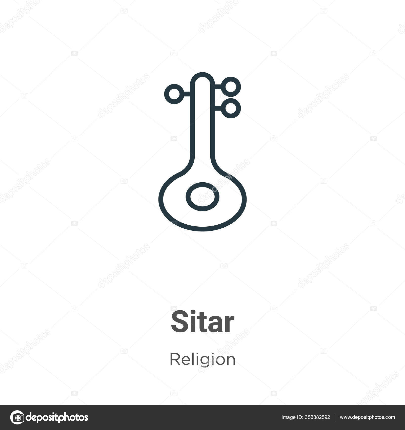 Sitar Outline Vector Icon Thin Line Black Sitar Icon Flat Stock Vector ...