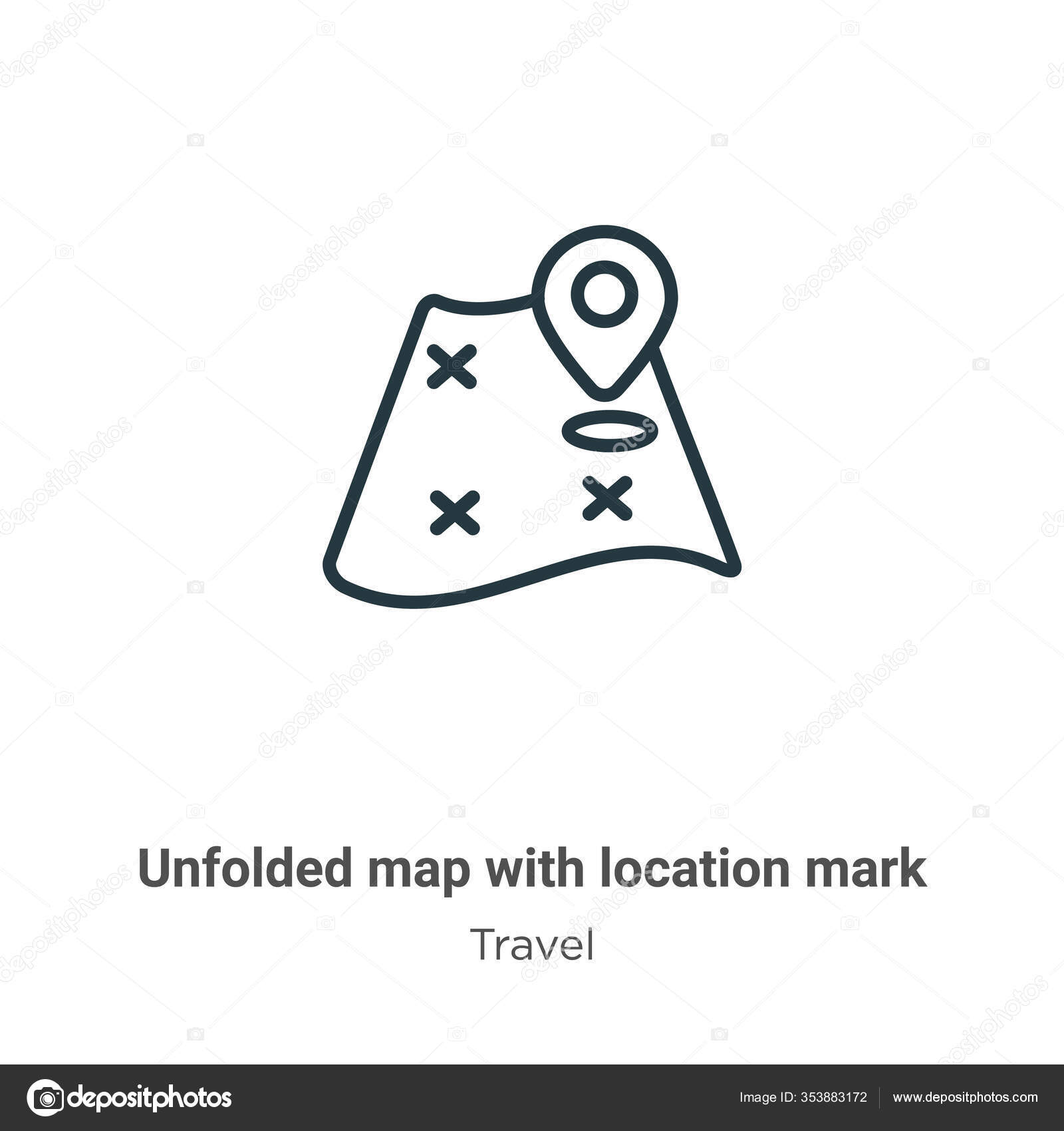 Unfolded Map Location Mark Outline Vector Icon Thin Line Black Stock ...