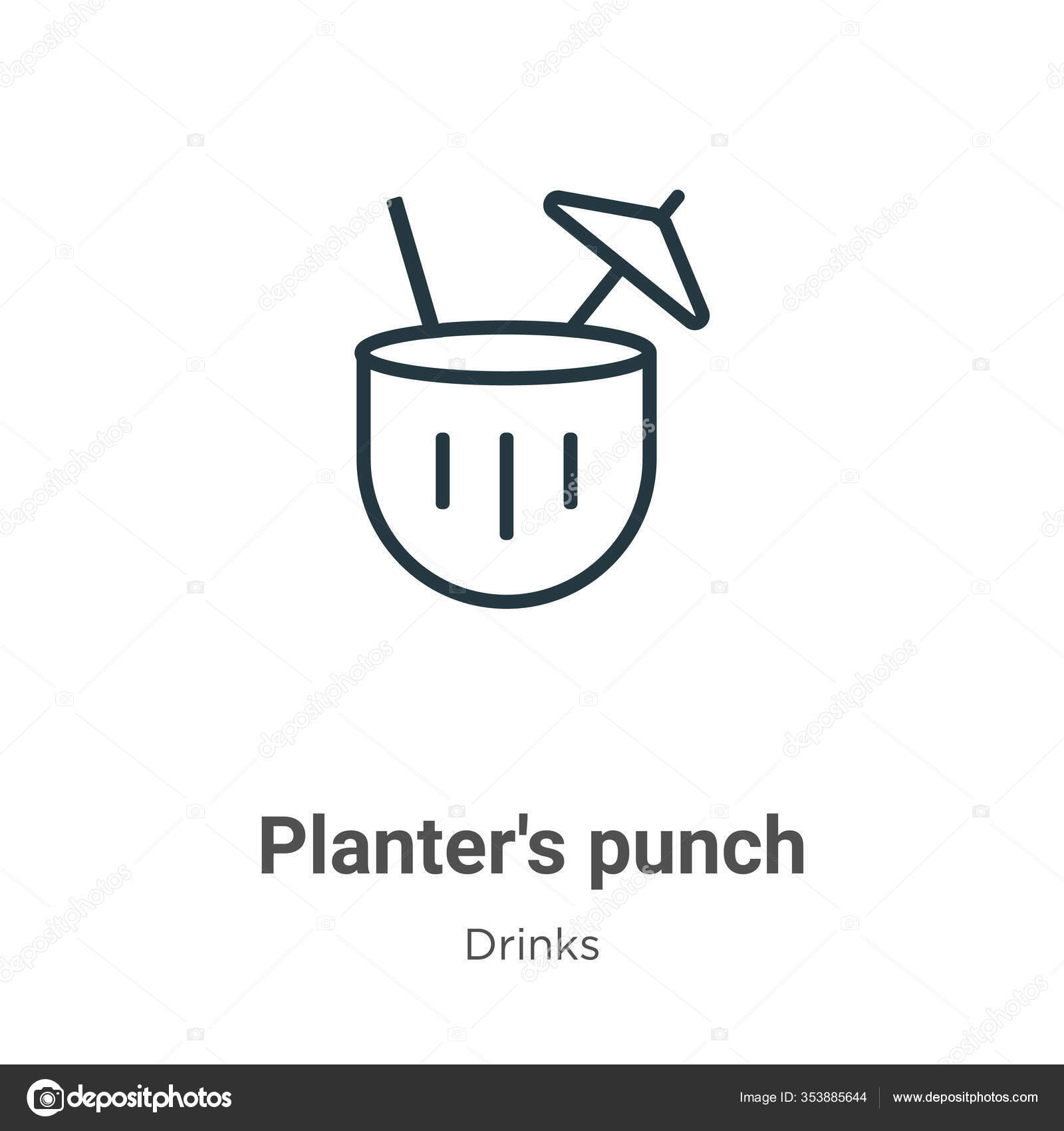 Planter's Punch Outline Vector Icon Thin Line Black Planter's Punch ...