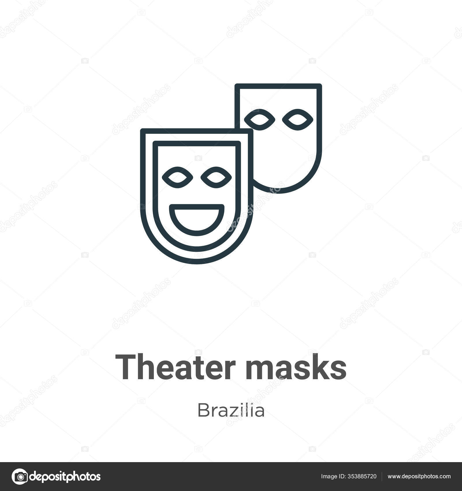 Theater Masks Outline Vector Icon Thin Line Black Theater Masks Stock ...