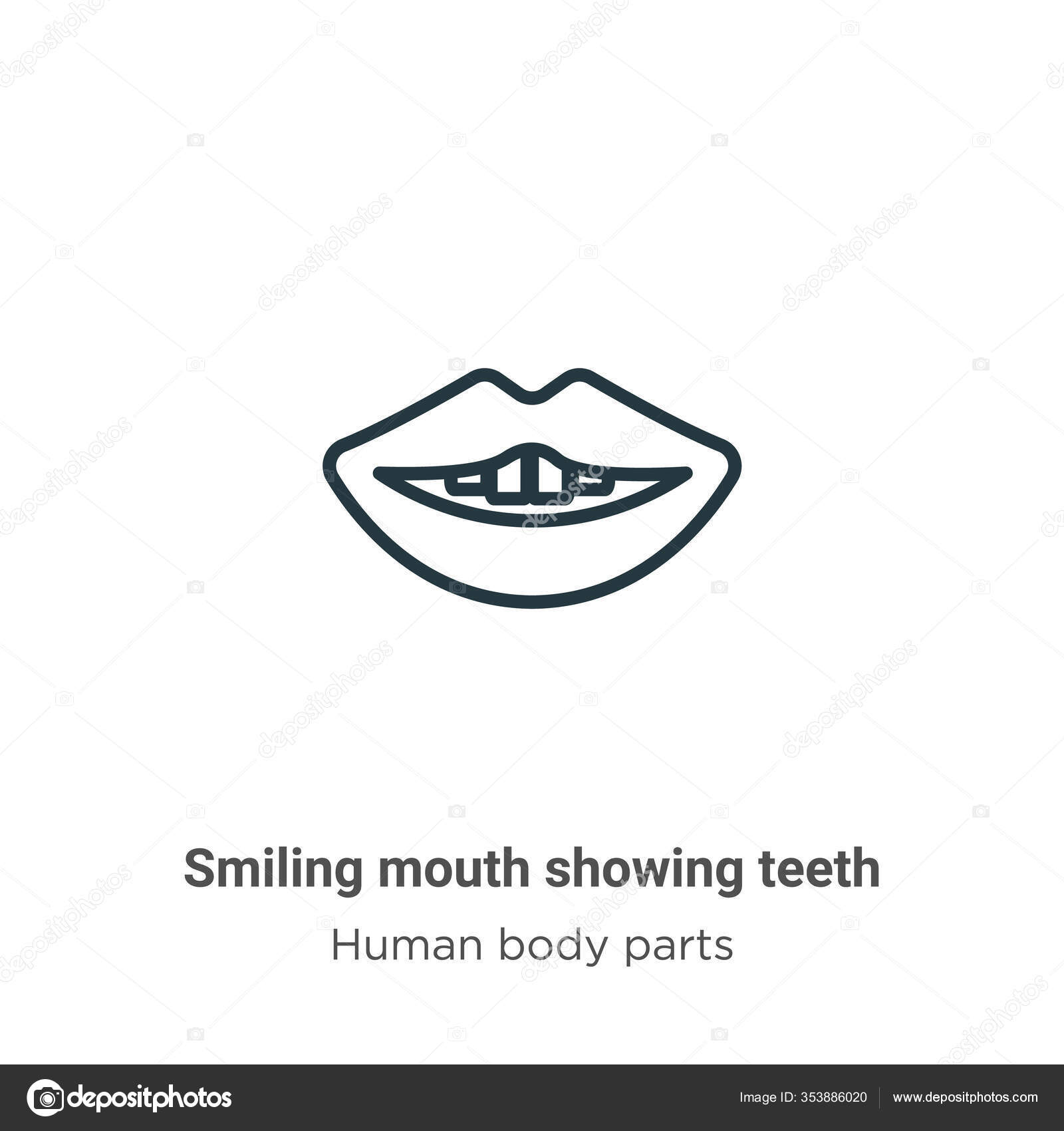 Smiling Mouth Showing Teeth Outline Vector Icon Thin Line Black — Stock ...