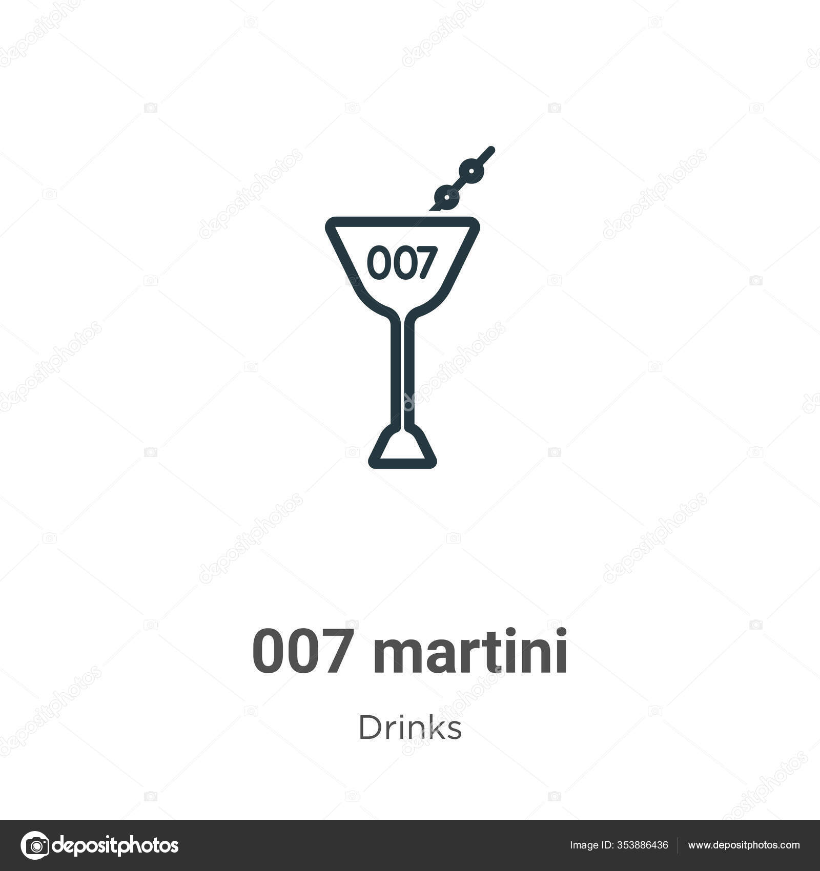 007 Martini Outline Vector Icon Thin Line Black 007 Martini Stock ...