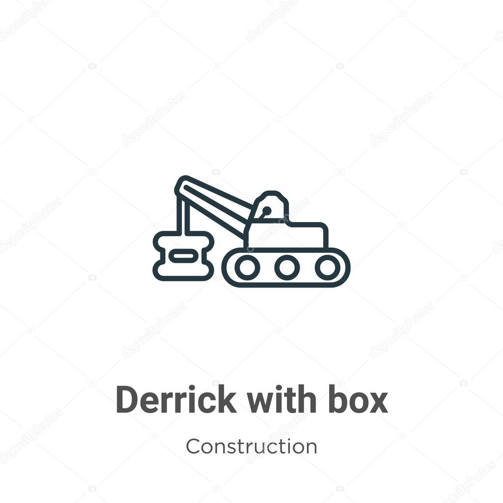 Derrick con icono de vector de contorno de caja. Derrick negro de línea delgada con icono de ...