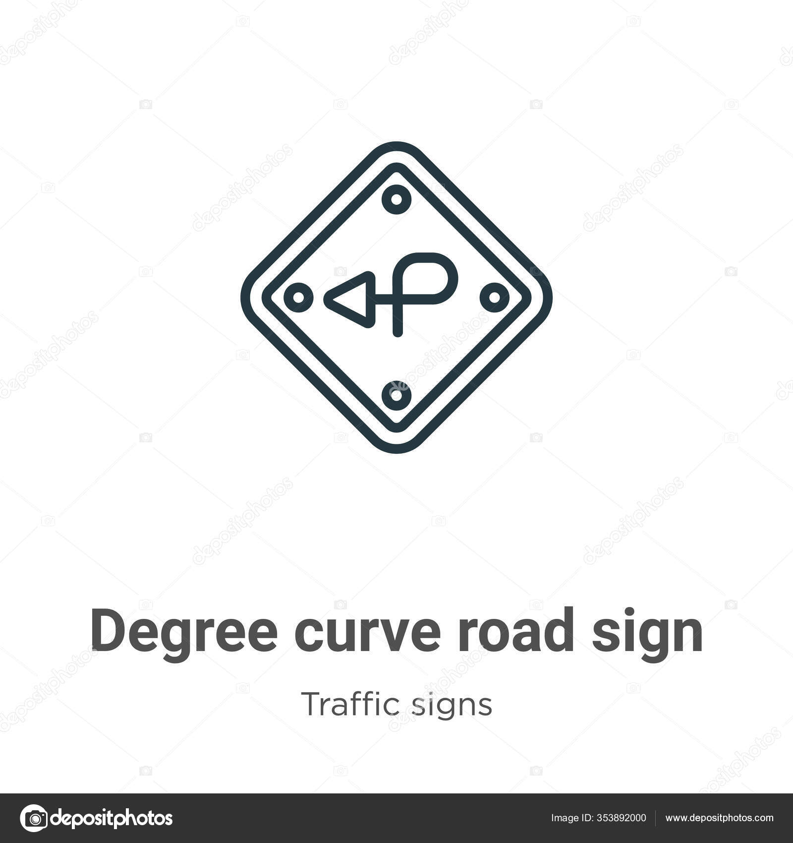 Curva Grado Signo Carretera Contorno Icono Vector Icono Señal Carretera ...
