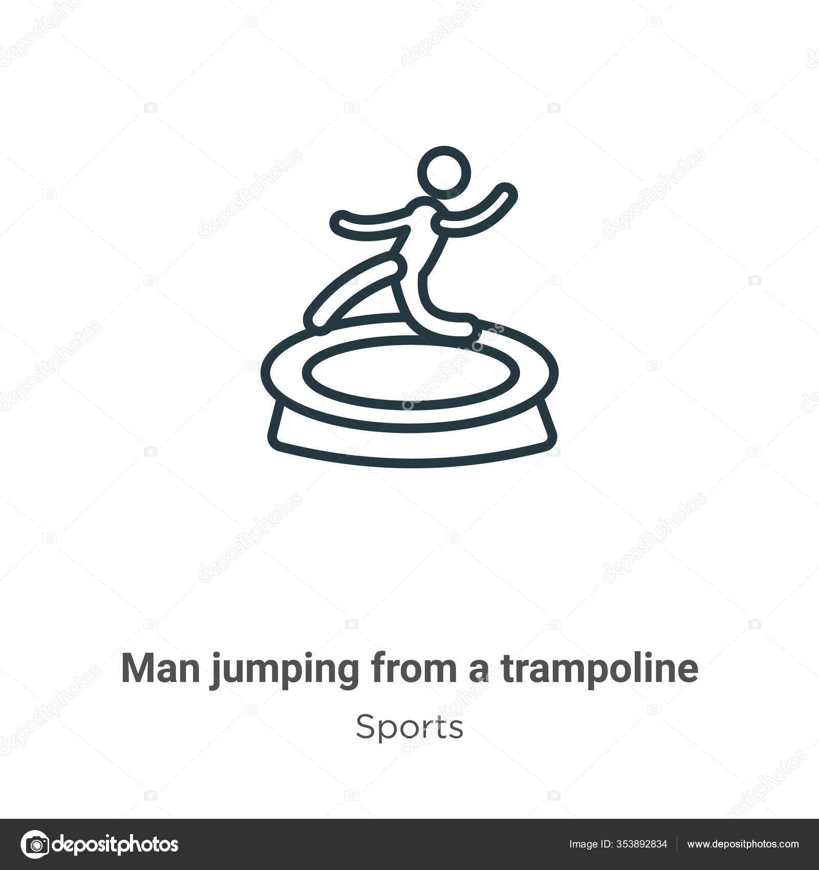 Man Jumping Trampoline Outline Vector Icon Thin Line Black Man Stock ...