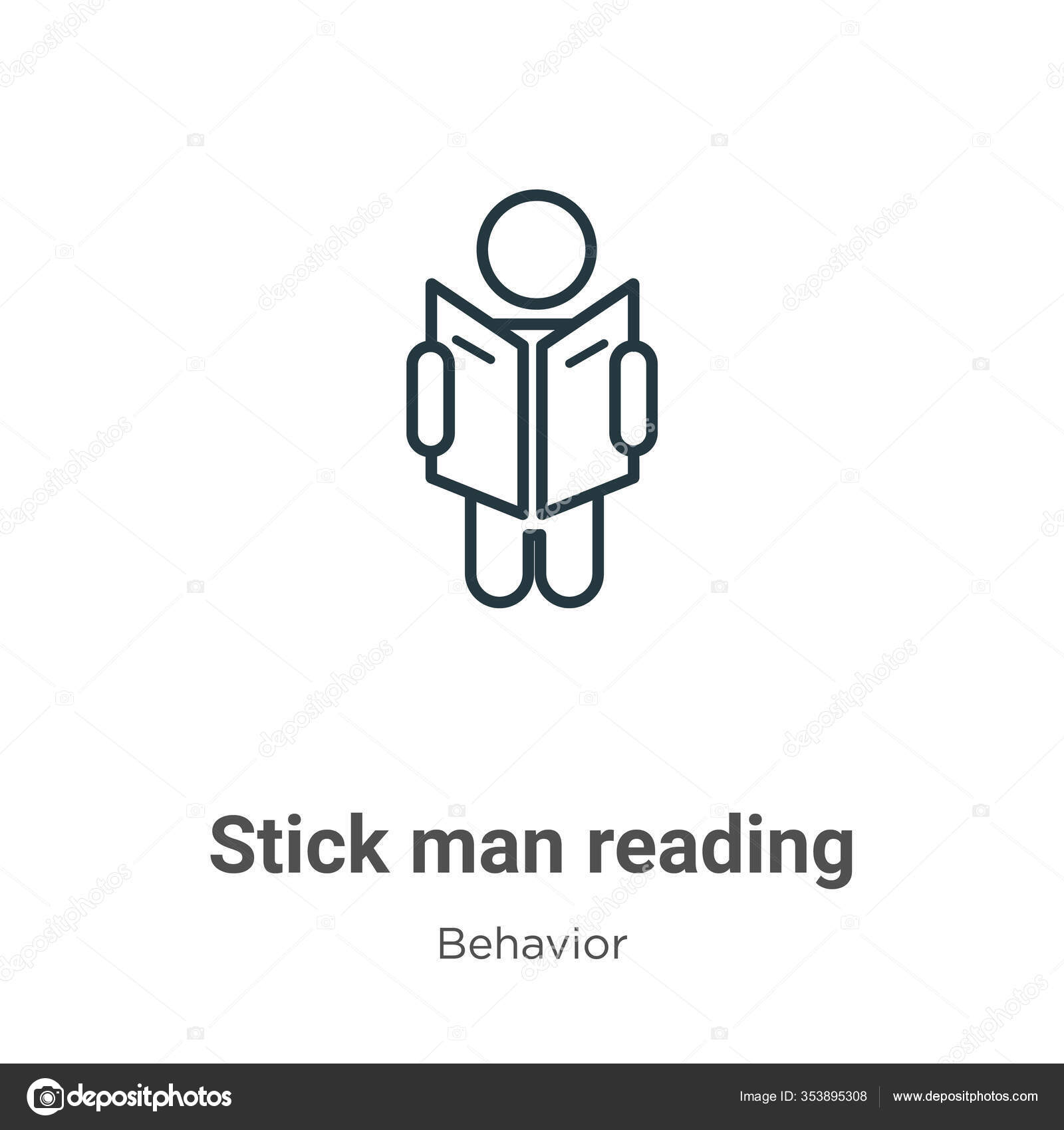 Stick Man Reading Outline Vector Icon Thin Line Black Stick Stock ...
