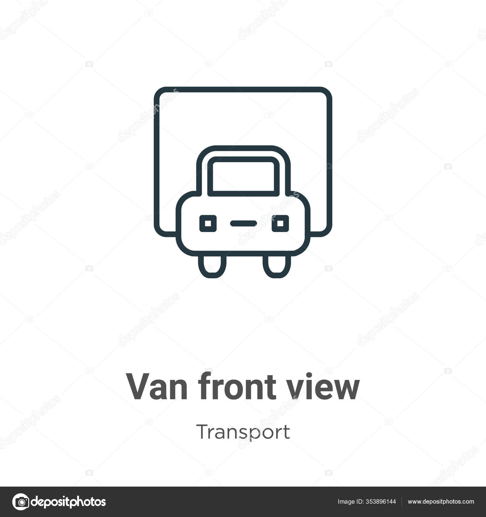 Van Front View Outline Vector Icon Thin Line Black Van Stock Vector ...