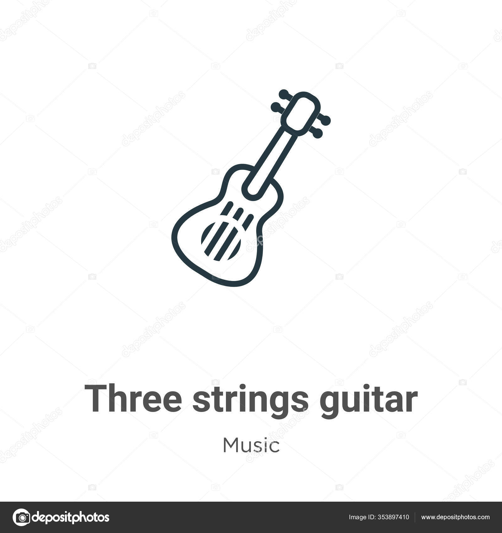 Three Strings Guitar Outline Vector Icon Thin Line Black Three Stock ...