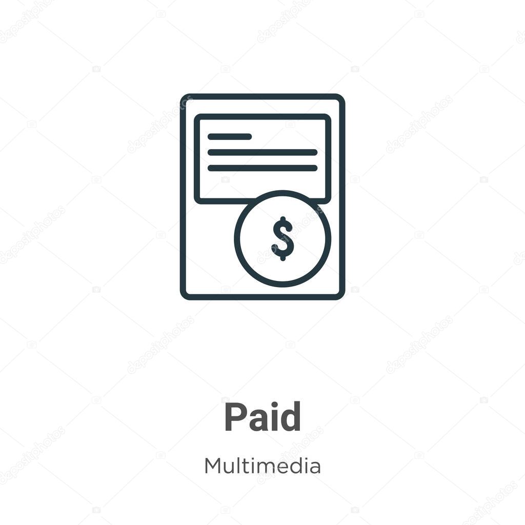 Icono de vector de esquema pagado. Icono de pago negro de línea delgada ...