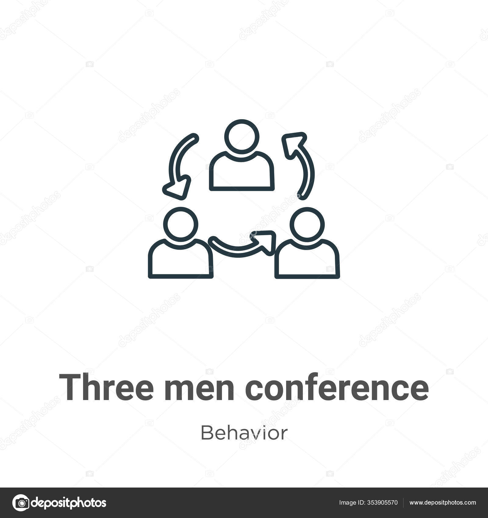 Three Men Conference Outline Vector Icon Thin Line Black Three Stock ...