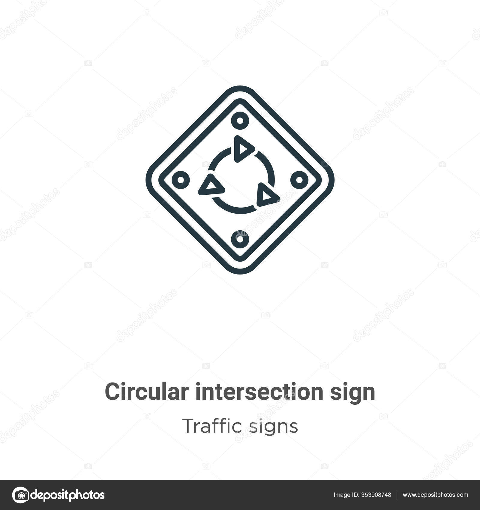 Circular Intersection Sign Outline Vector Icon Thin Line Black Circular ...