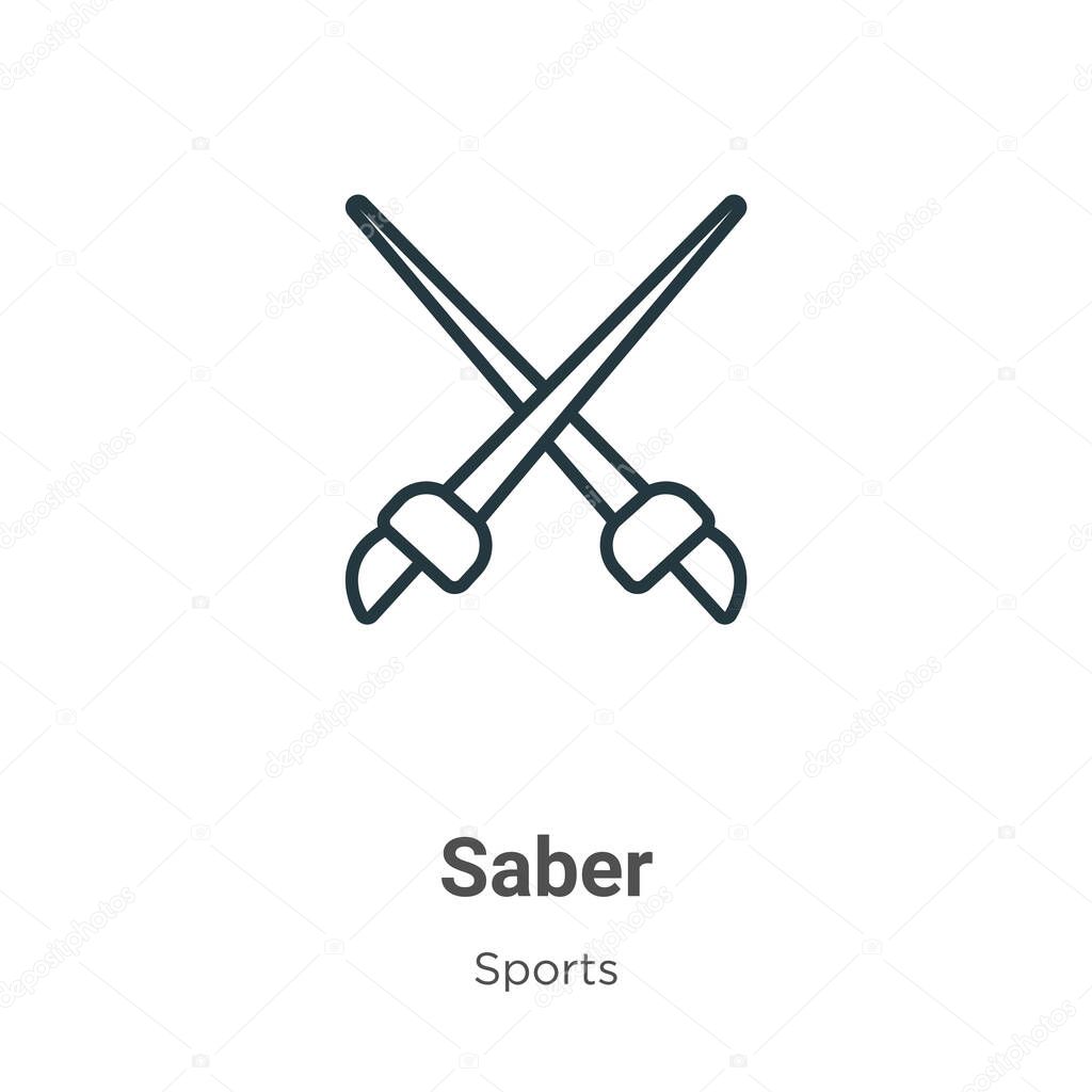 Saber contorno icono de vector. Icono de sable negro de línea delgada ...