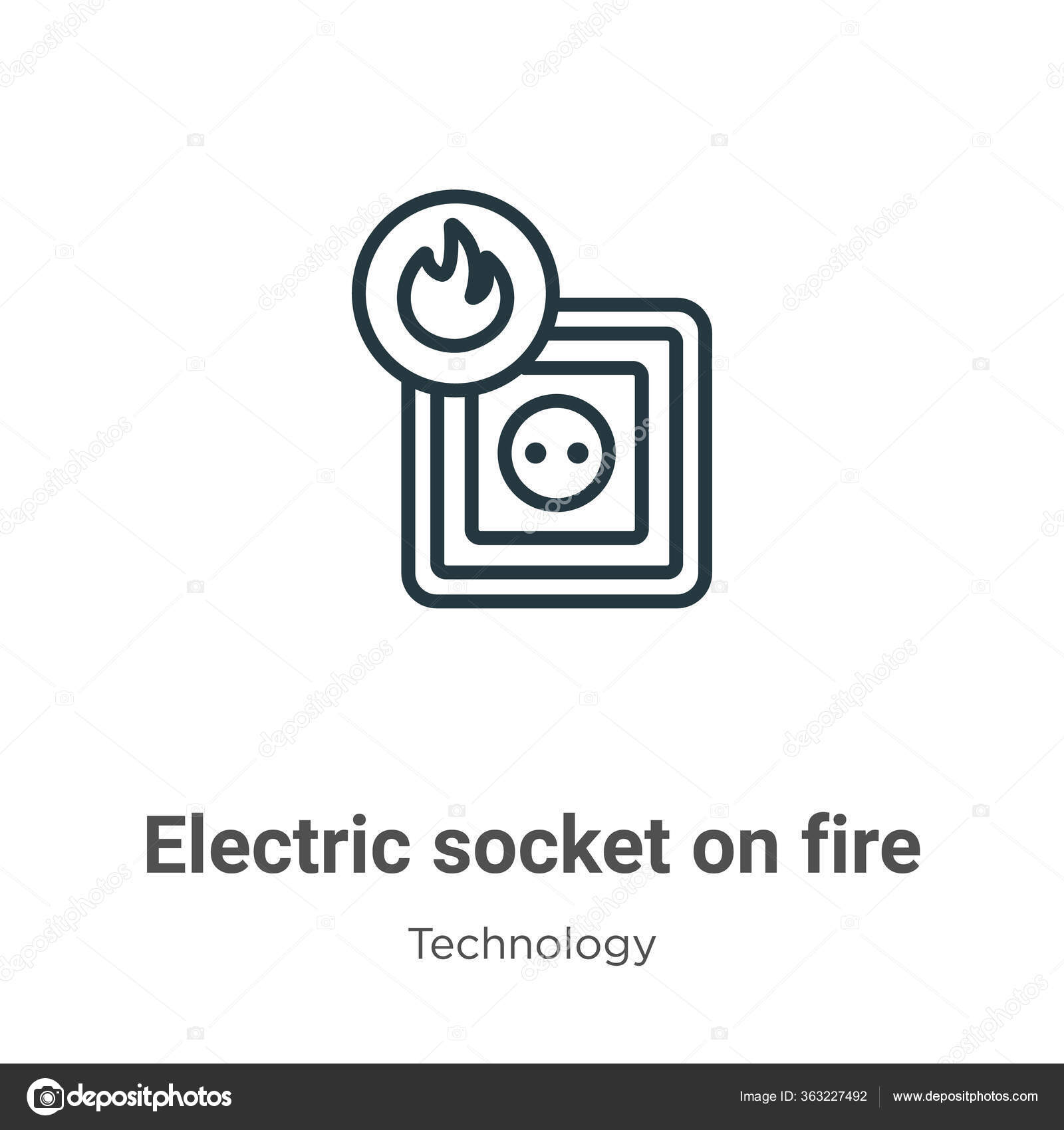 Electric Socket Fire Outline Vector Icon Thin Line Black Electric ...