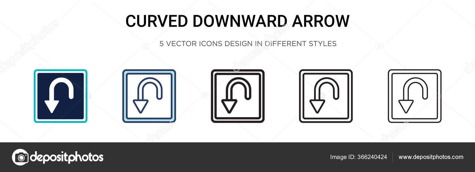 Curved Downward Arrow Icon Filled Thin Line Outline Stroke Style Stock ...