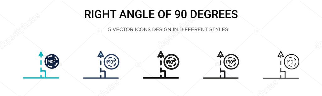 Ángulo recto de icono de 90 grados en línea llena, delgada, contorno y ...