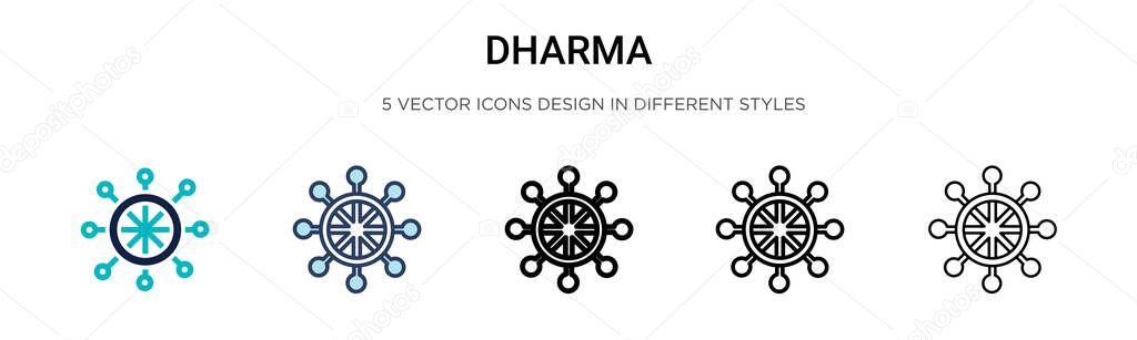 Icono de Darma en línea llena, delgada, contorno y estilo de trazo ...