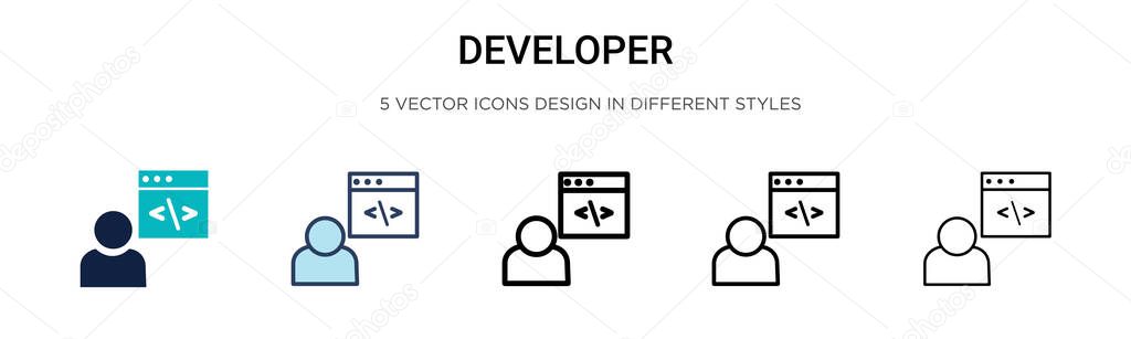 Icono de desarrollador en línea llena, delgada, contorno y estilo de ...