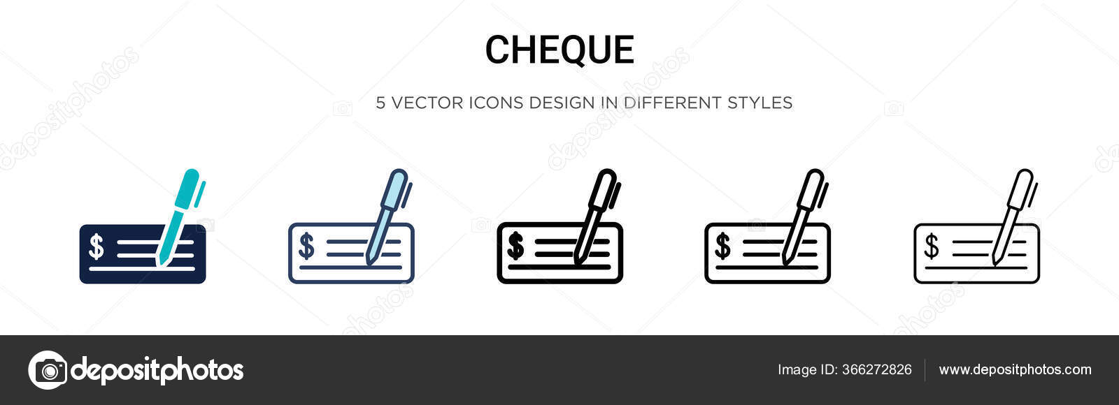 Cheque Icon Filled Thin Line Outline Stroke Style Vector Illustration ...