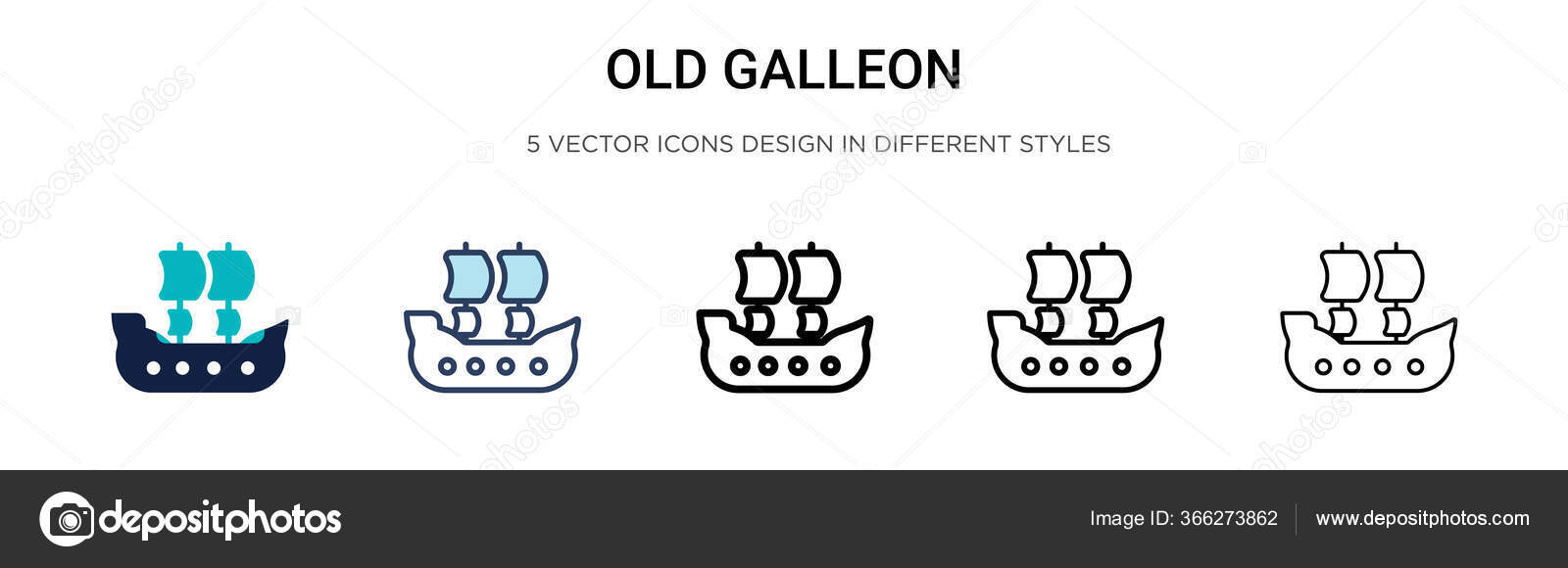 Old Galleon Icon Filled Thin Line Outline Stroke Style Vector Stock ...