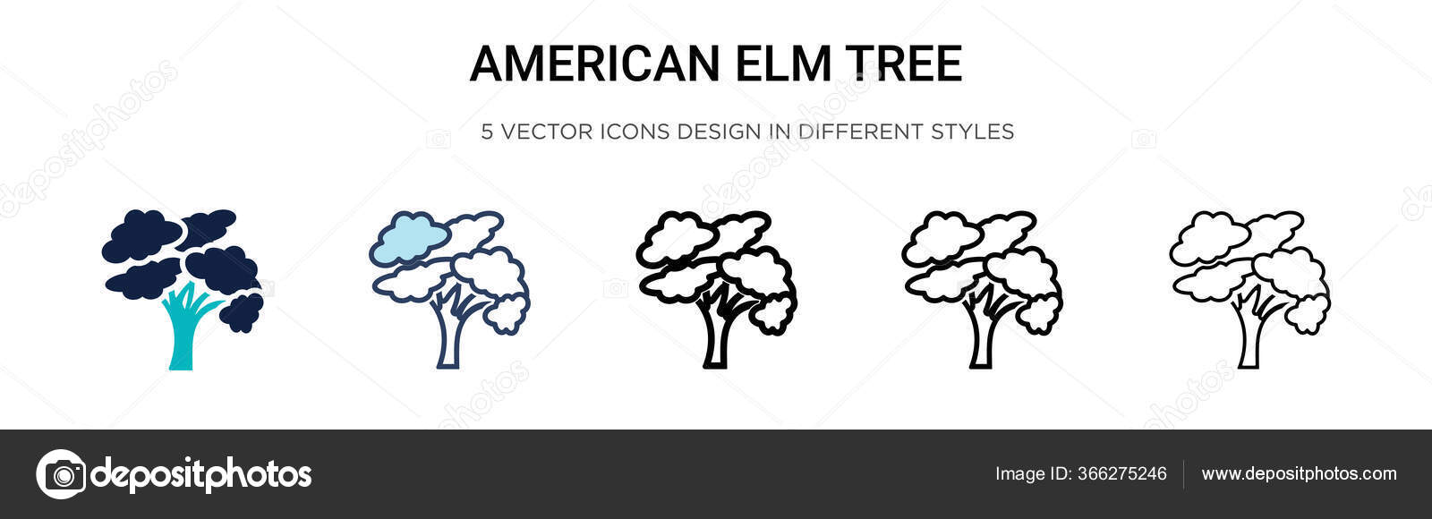 American Elm Tree Icon Filled Thin Line Outline Stroke Style Stock ...