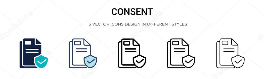 Icono de consentimiento en línea llena, delgada, contorno y estilo de ...