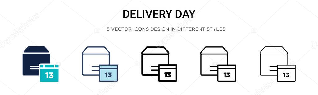 Icono del día de entrega en línea llena, delgada, contorno y estilo de ...