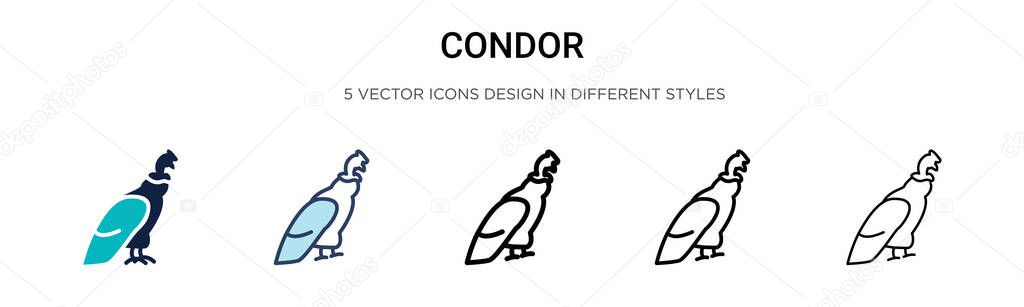 Icono de cóndor en línea llena, delgada, contorno y estilo de trazo ...