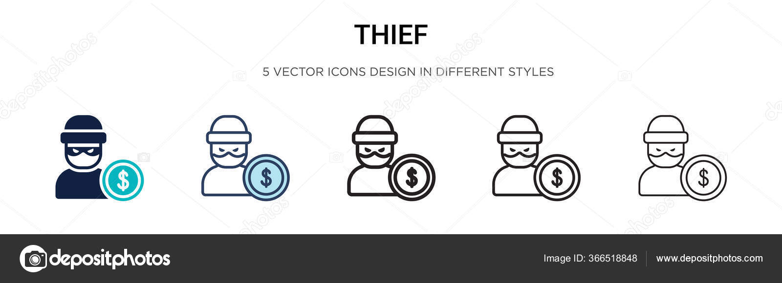 Thief Icon Filled Thin Line Outline Stroke Style Vector Illustration ...