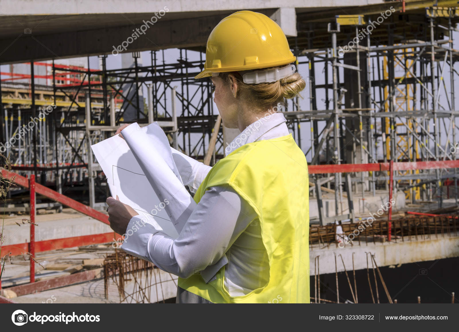Woman Civil Engineer Construction Site Controling Architectural Plans ...