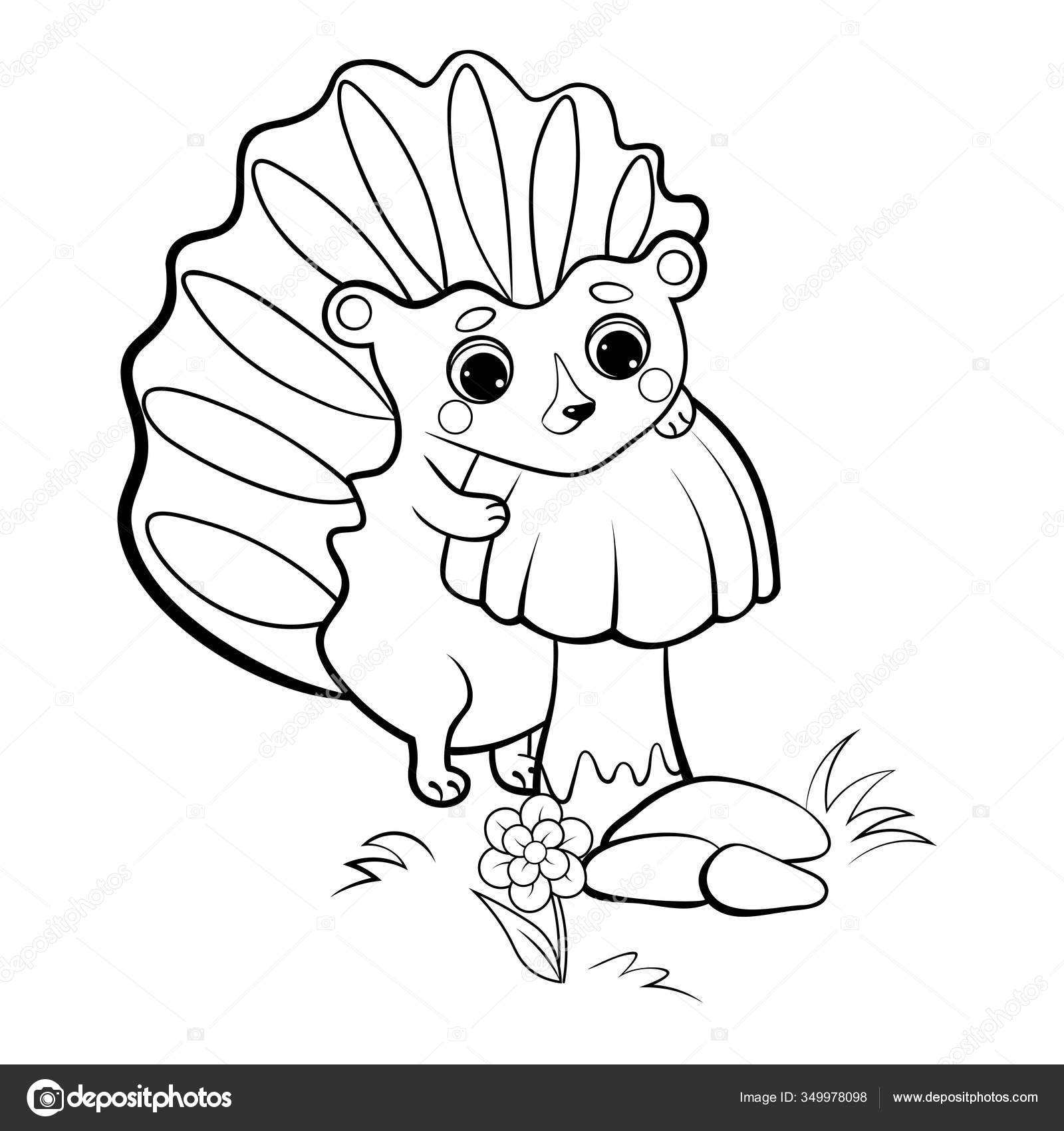 Halaman Mewarnai Garis Besar Kartun Lucu Landak Dengan Jamur Gambar ...