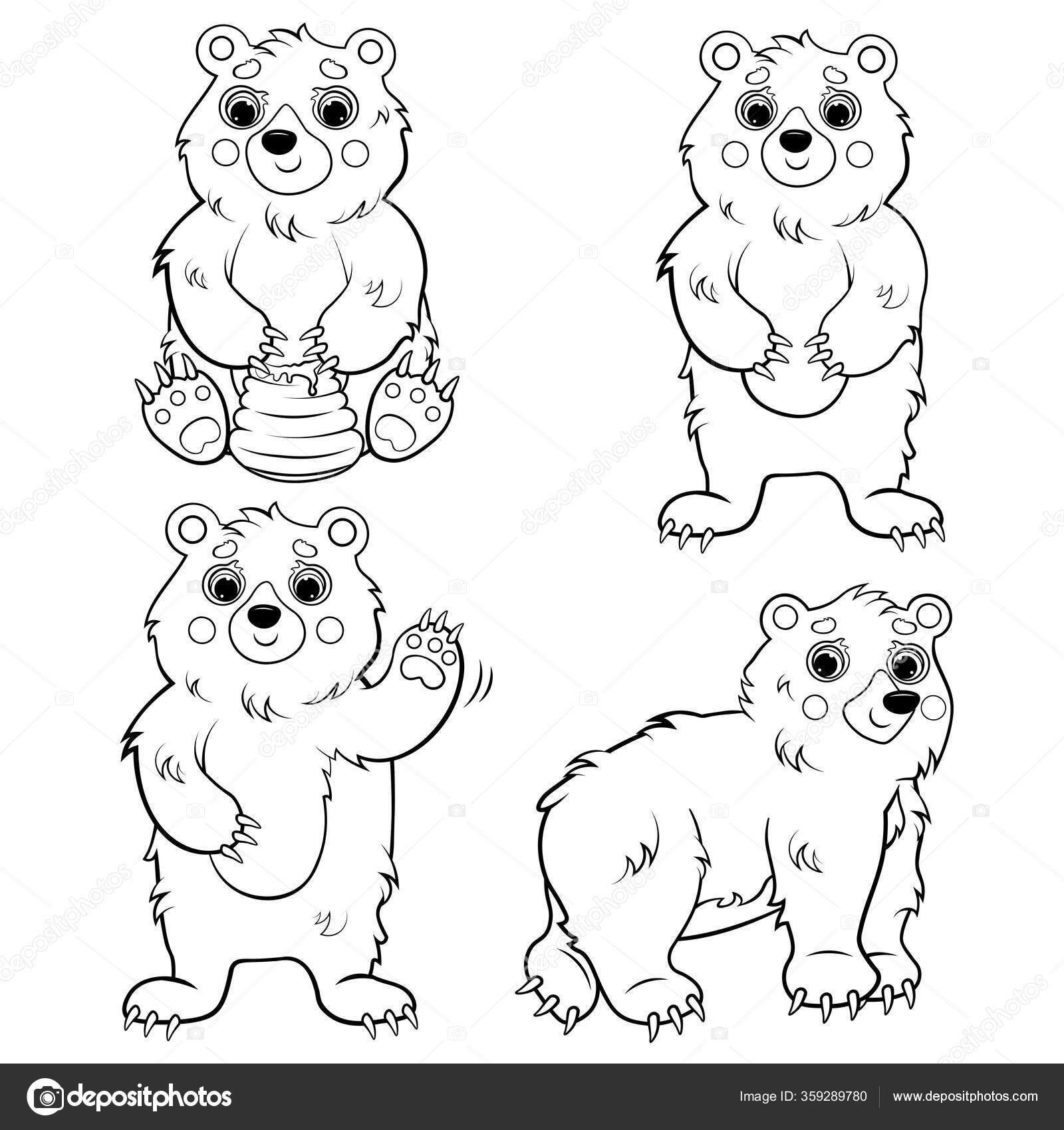 Dibujo Para Colorear Oso Dibujos Animados Conjunto Vectorial Aislado ...