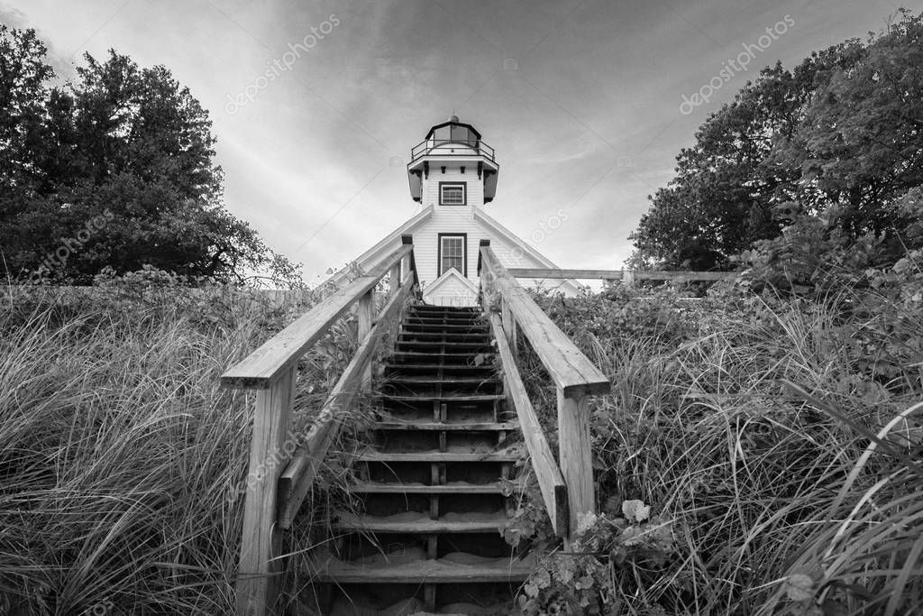 Faro de Old Mission Point en Michigan. El antiguo faro de Mission Point ...