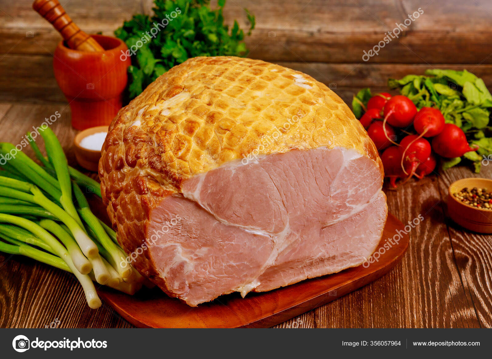 Whole Cooked Ham Radish Scallion Salt Easter — Stock Photo © tastyfood ...