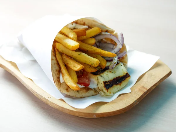 Close View Delicious Greek Dish Gyros Restaurant Table — Stock ...