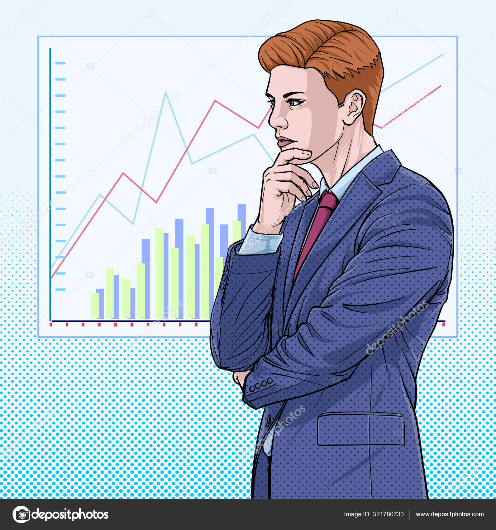 Man Suit Business People Think Stock Market Investment Illustration ...