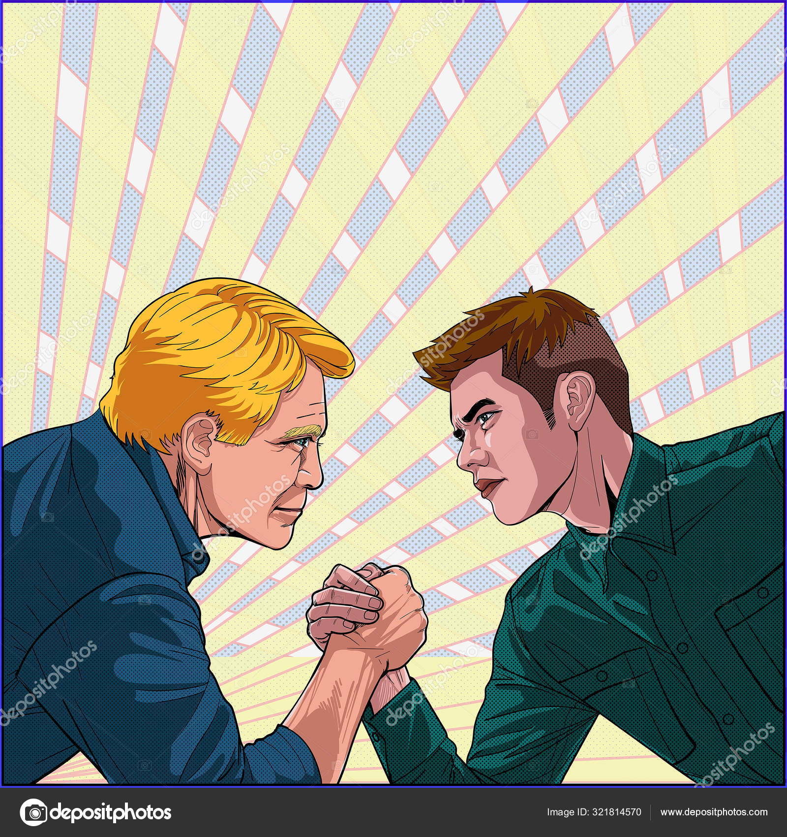 Two Men Competing Close Combat Business People Competition Victory ...