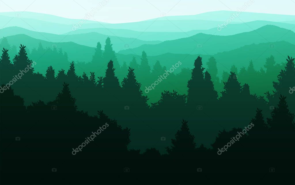 Bosque natural árboles montañas horizonte colinas siluetas de árboles y ...