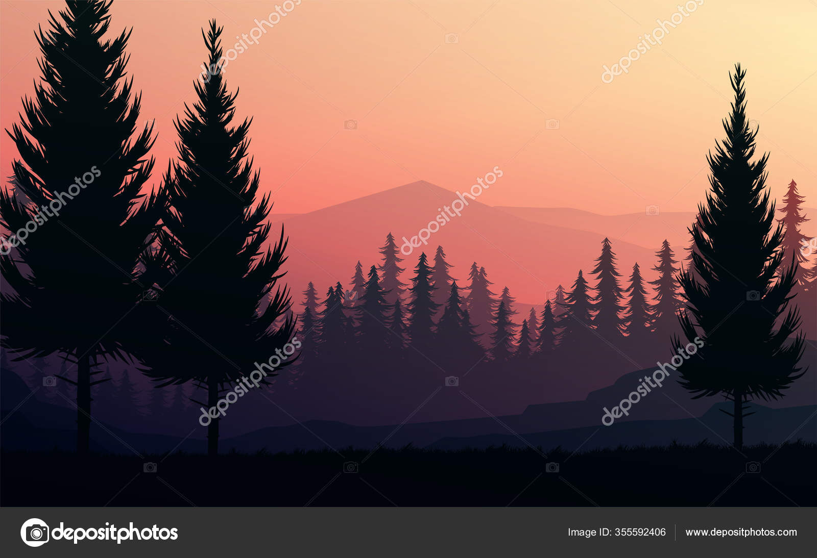 Sunset Pine Tree Mountain