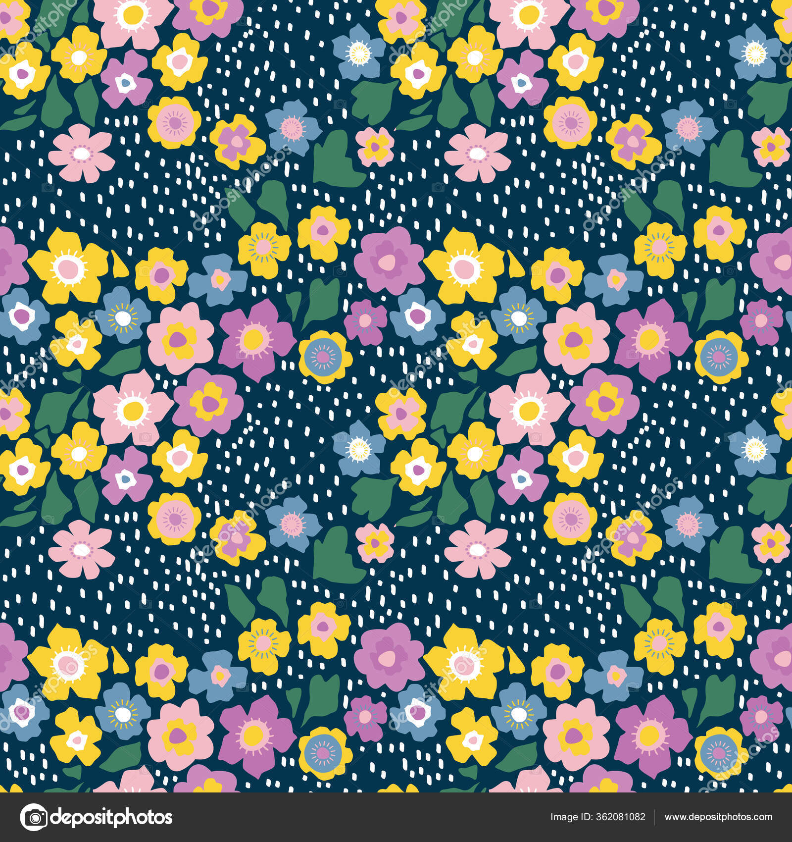 Bright summer floral vector repeat pattern with navy background. Stock ...