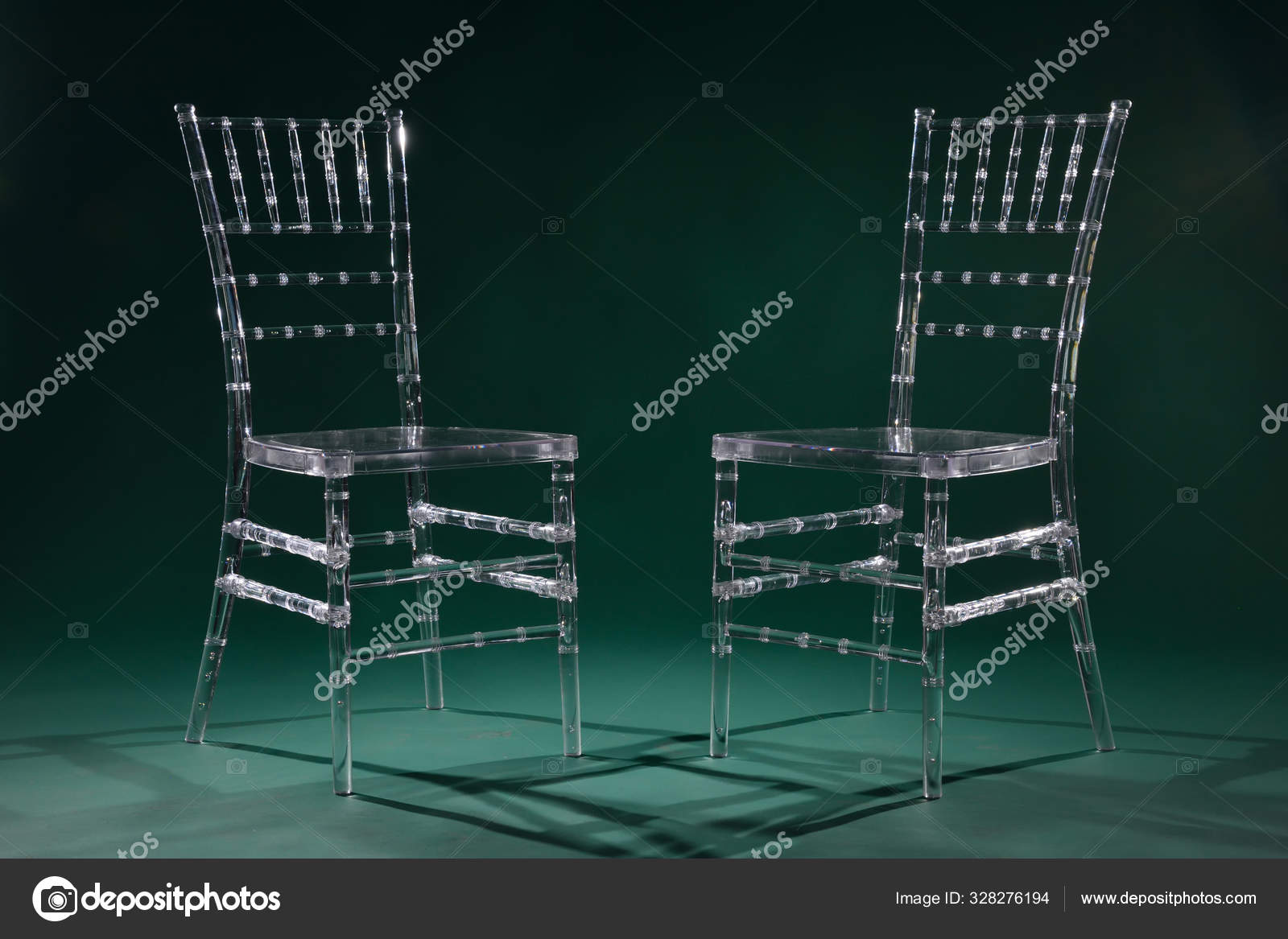 Two Modern Transparent Plastic Chairs Green Background Photo Studio ...