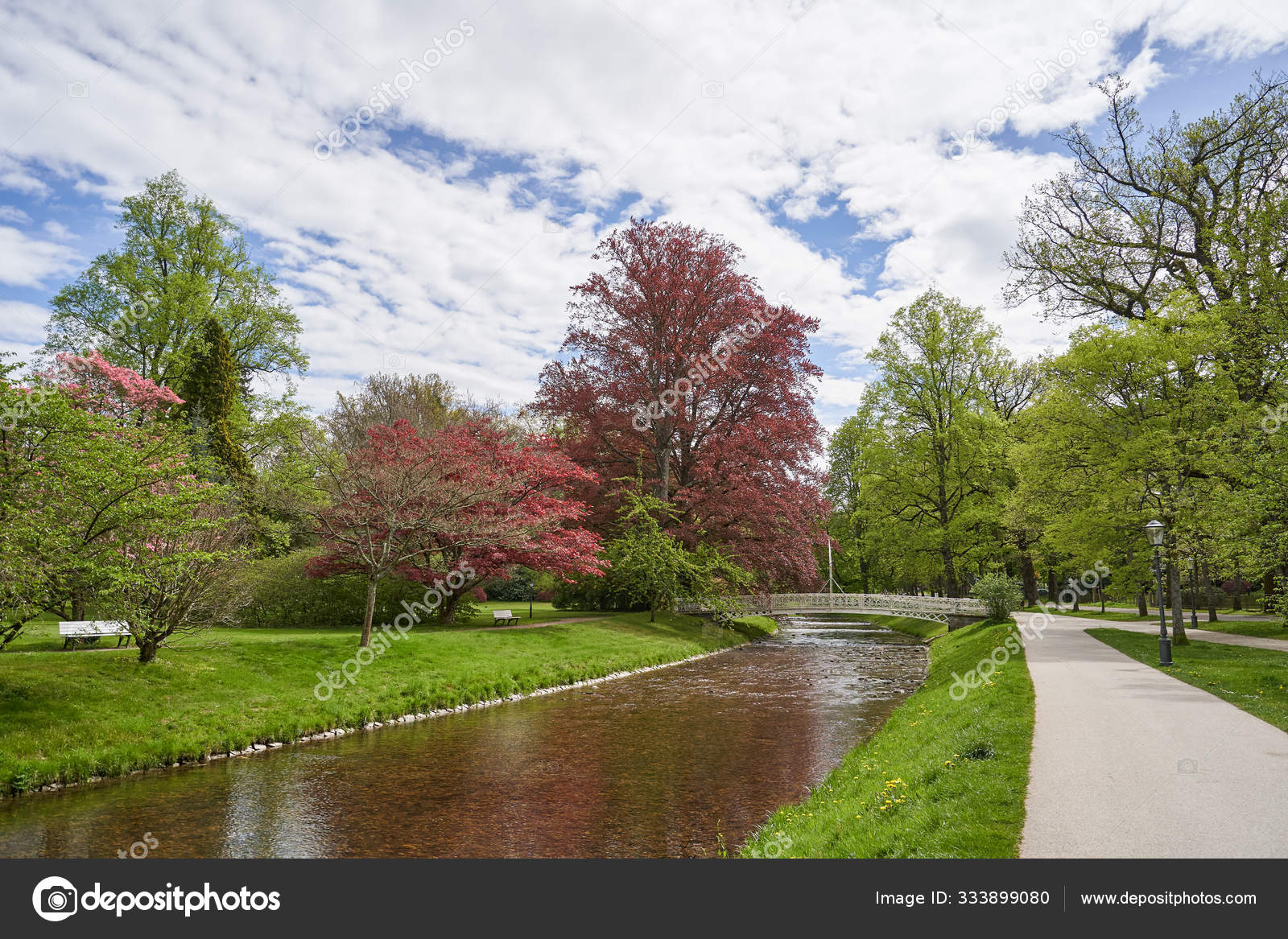 Beautiful White Wrought Iron Bridge River European City Baden Baden ...